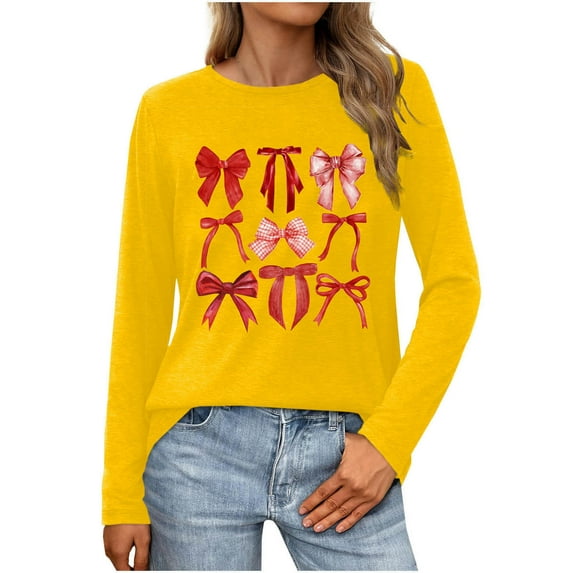 Erwazi Womens Long Sleeve Crew Neck Valentine T Shirts Love Bow Printed ...