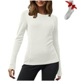 Erwazi Womens Long Sleeved Basic Tee Shirt Lightweight Crew Neck Warm ...