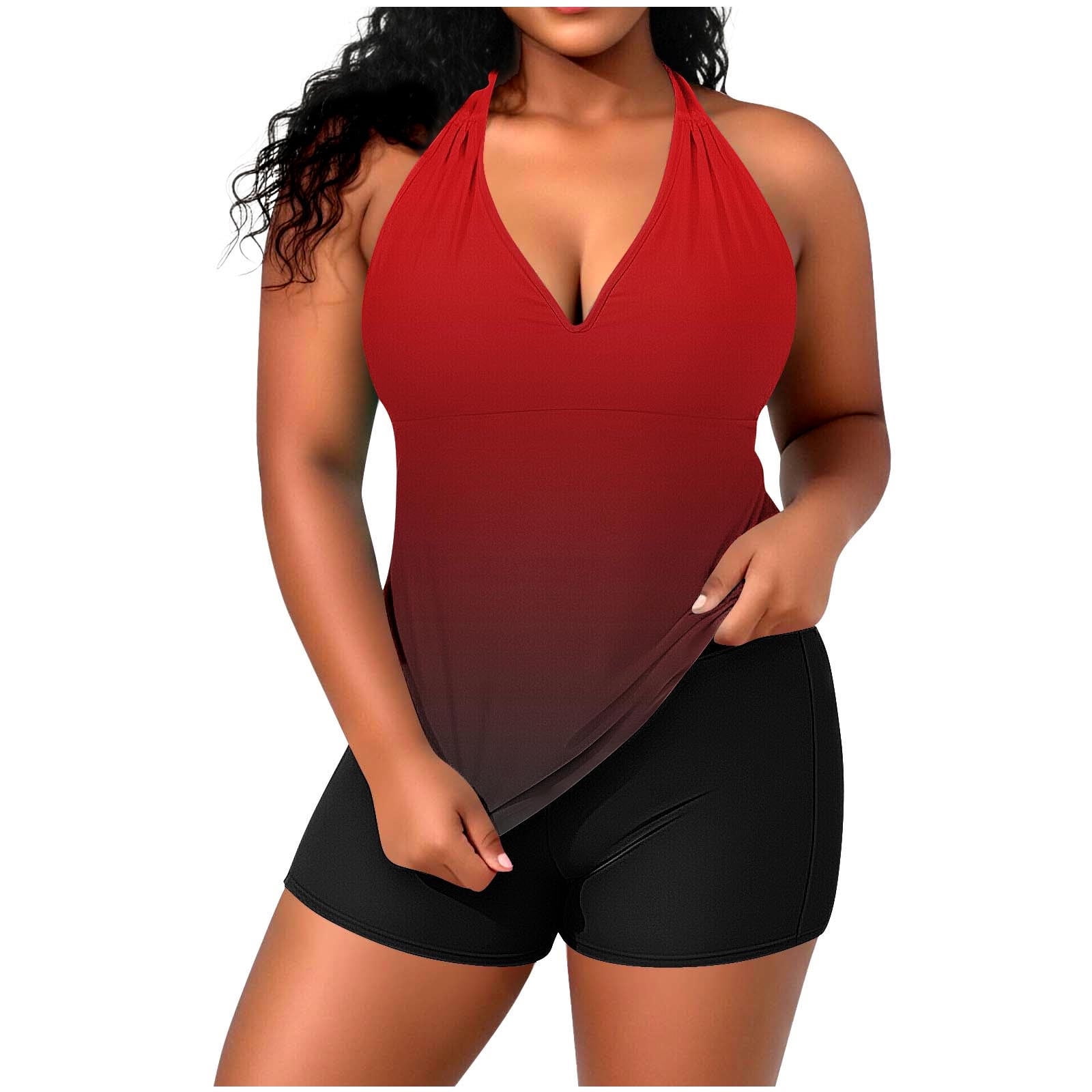 Erwazi Womens Plus Size 2 Piece Tankini Swimsuit Set Gradient Printed ...