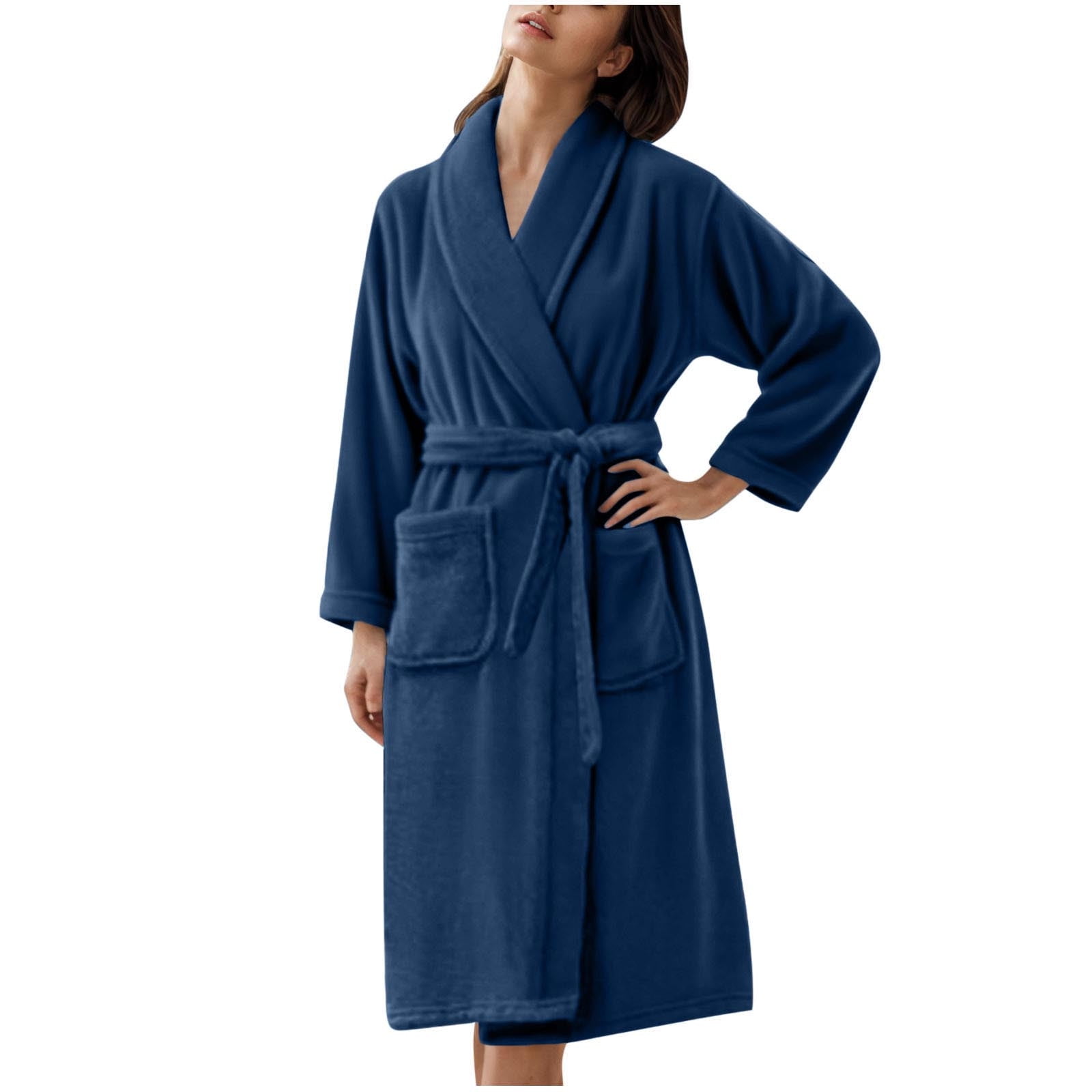Erwazi Womens Robe Knee Long Plush Fuzzy Fluffy Soft Belt Bathrobe ...