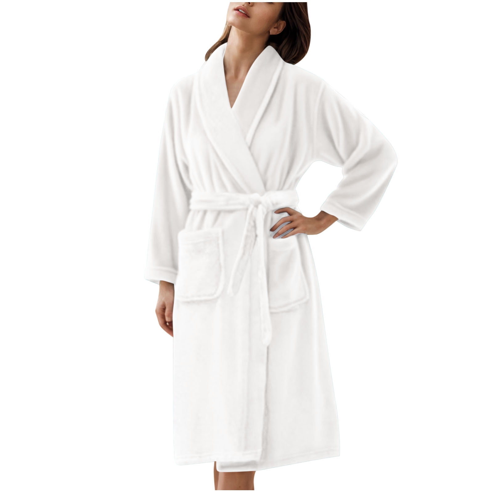 Erwazi Womens Robe Knee Long Plush Fuzzy Fluffy Soft Belt Bathrobe ...