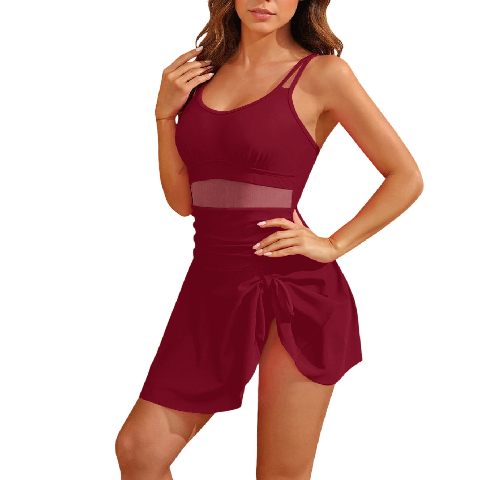 Erwazi Womens Solid Color One Piece Swimsuit Double Straps Tummy ...