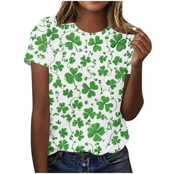 Erwazi Womens St Patricks Day Short Sleeve T-Shirts Crewneck Clover ...