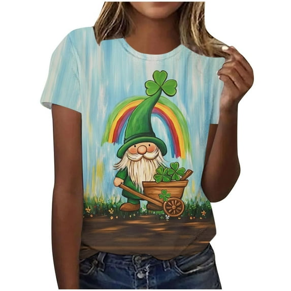 Erwazi Womens St Patricks Day Short Sleeve T-Shirts Crewneck Clover ...