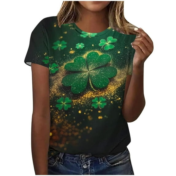 Erwazi Womens St Patricks Day Short Sleeve T-Shirts Crewneck Clover ...