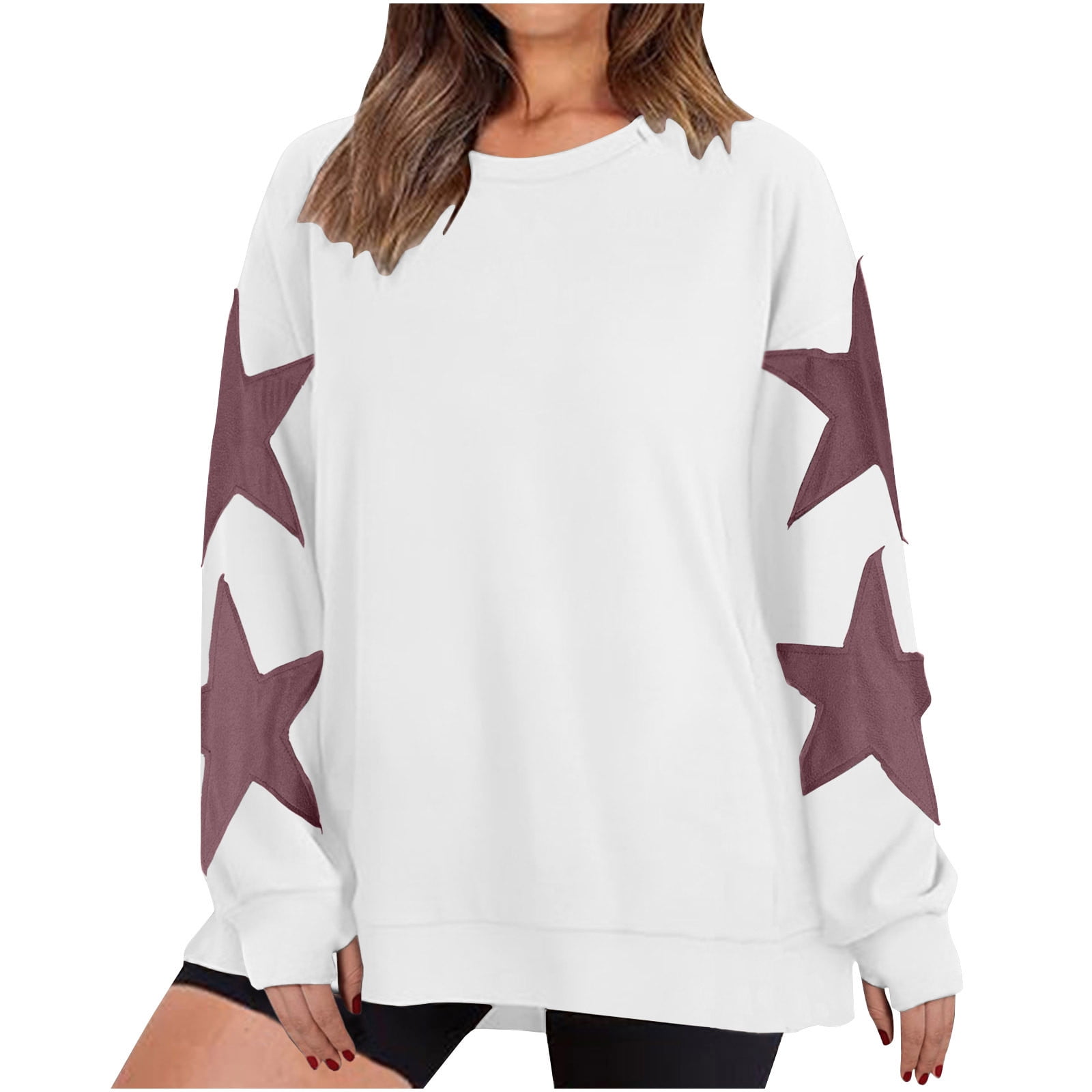 Erwazi Womens Star Graphic Oversized Sweatshirt Fleece Drop Shoulder ...