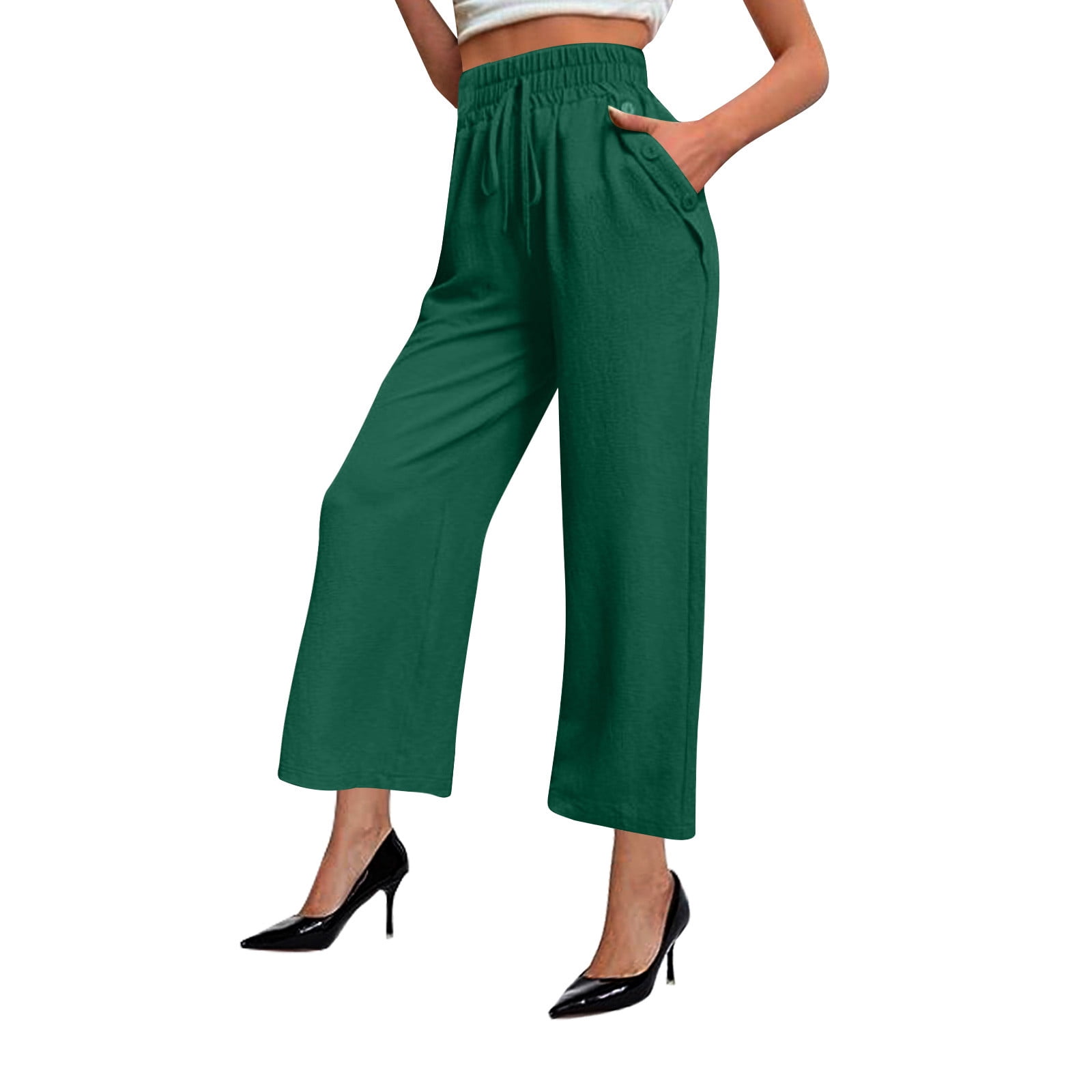 Erwazi Womens Work Pants Casual Elastic High Waist Drawstring Pants ...