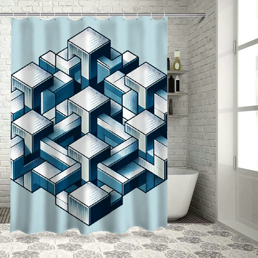 Erxjss Abstract Shower Curtain, Minimalist Cubes in Trippy Simplistic ...