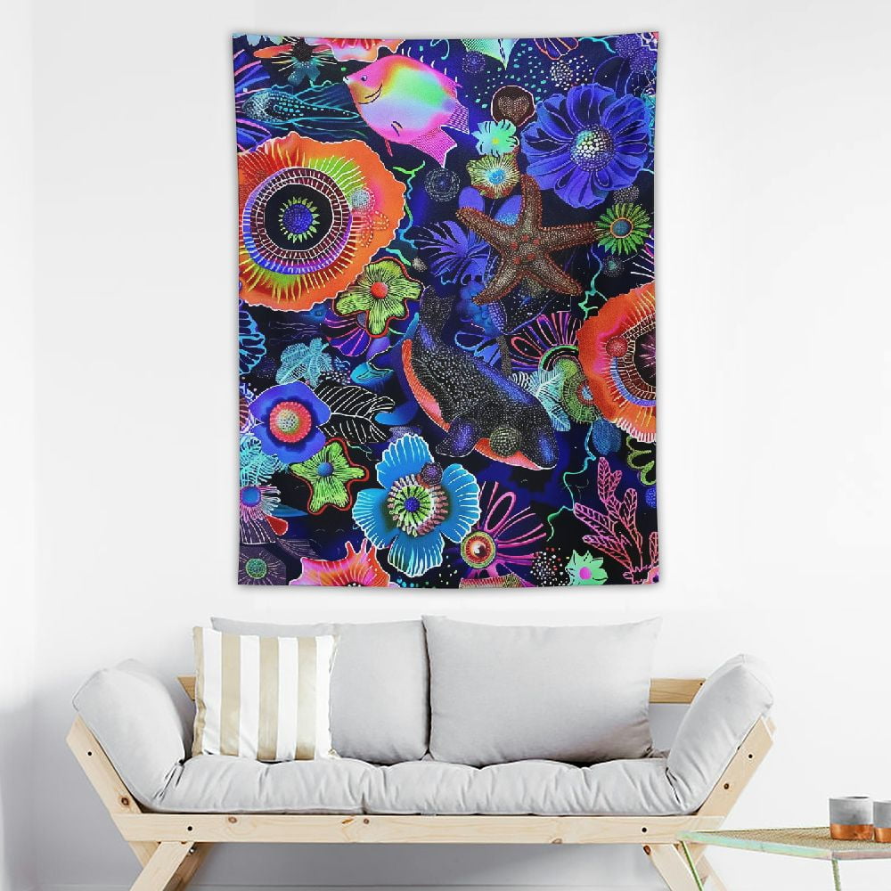 Erxjss Blacklight Tapestry Trippy Turtle Tapestry UV Reactive ...