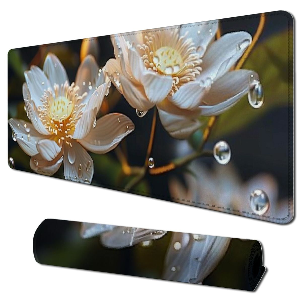 Erxjss Bohemian White Lotus Mouse Pad Stitched Edges and Non-Slip Base ...