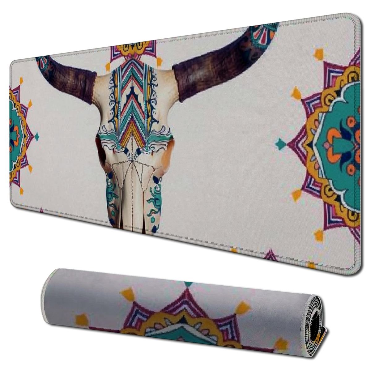 Erxjss Bull Skull Ethnic Boho Large Mouse Pad Gaming Mouse Pad Extended ...