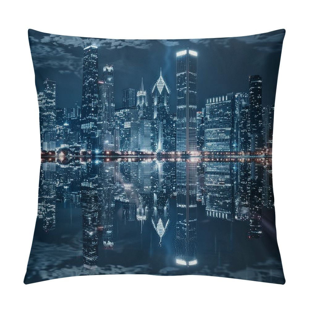 Erxjss Chicago Skyline Decorative Throw Pillow Case, Sleeping City ...