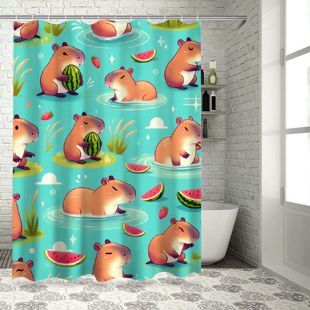 Erxjss Cute Capybara Shower Curtain Cartoon Wild Animals Bathroom ...
