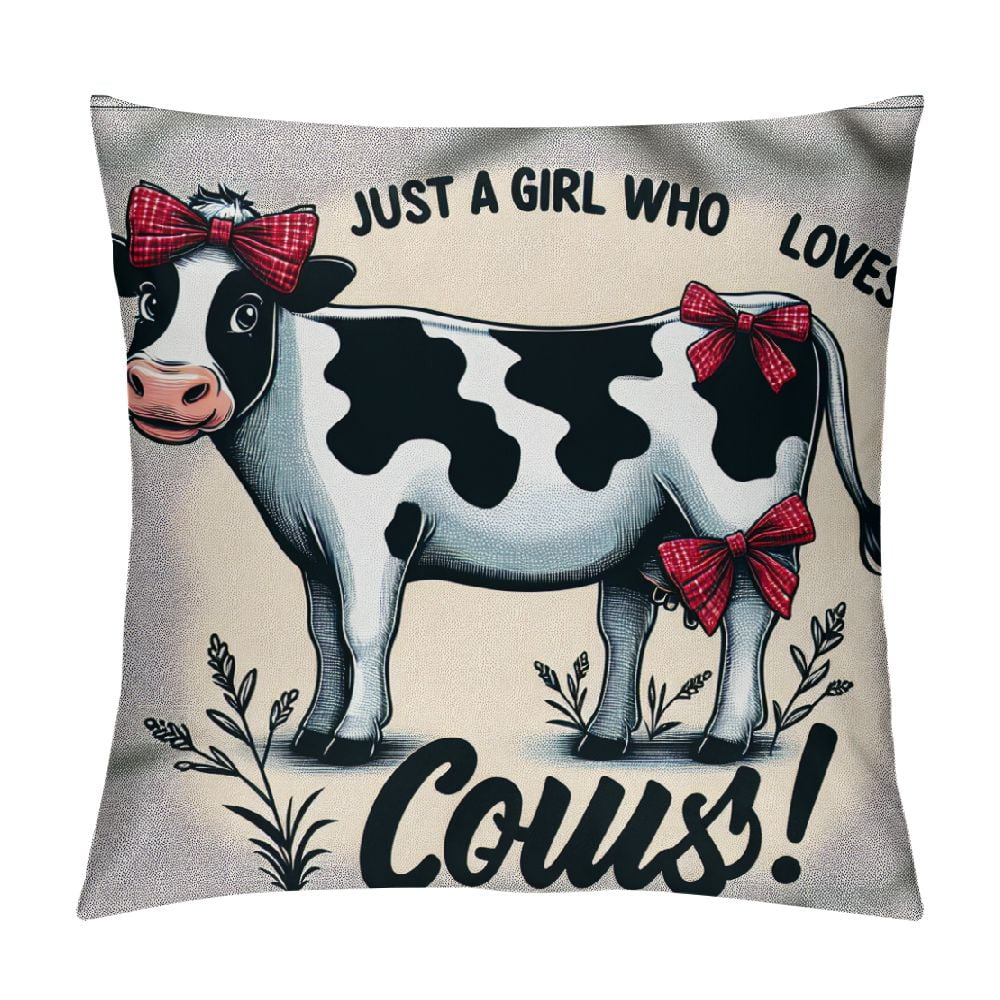 Erxjss Cute Cow Pillow Covers - Cow Gifts, Linen Cow Pillows Throw ...