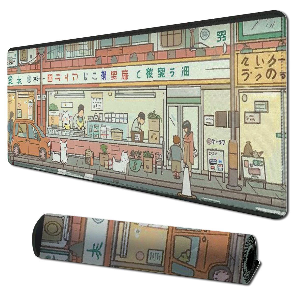 Erxjss Cute Desk Mat Kawaii Mousepad Beige, Anime Street Mouse Pad ...