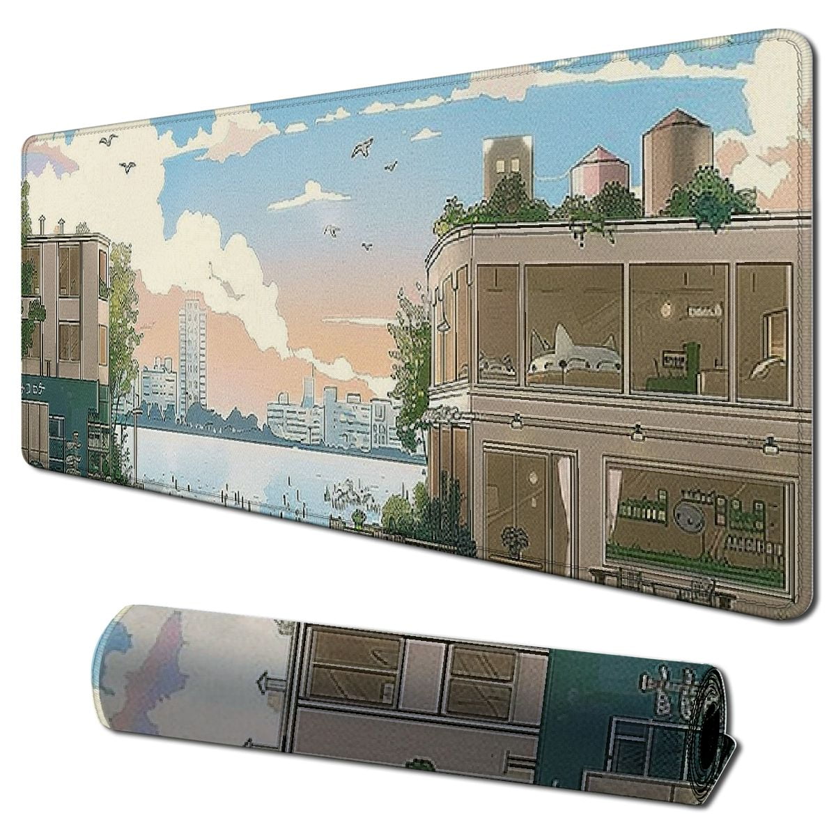 Erxjss Cute Desk Mat Kawaii Mousepad Japanese Street Mouse Pad, Blue ...