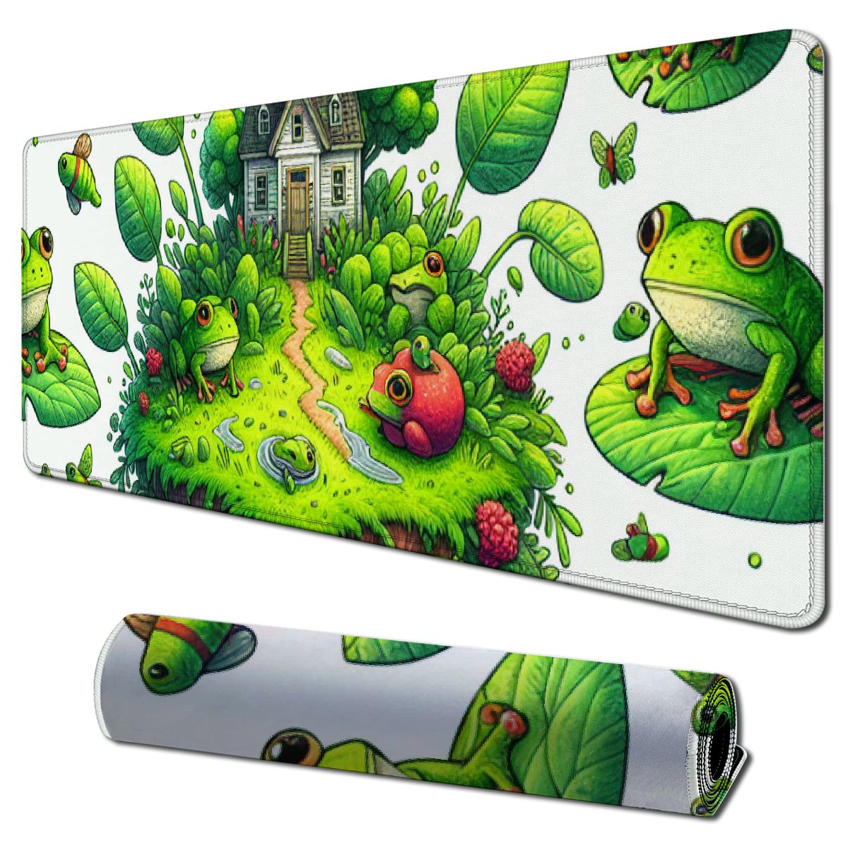 Erxjss Cute Green Japanese Plants Desk Mat Anime Cartoon Frog Mouse Pad ...