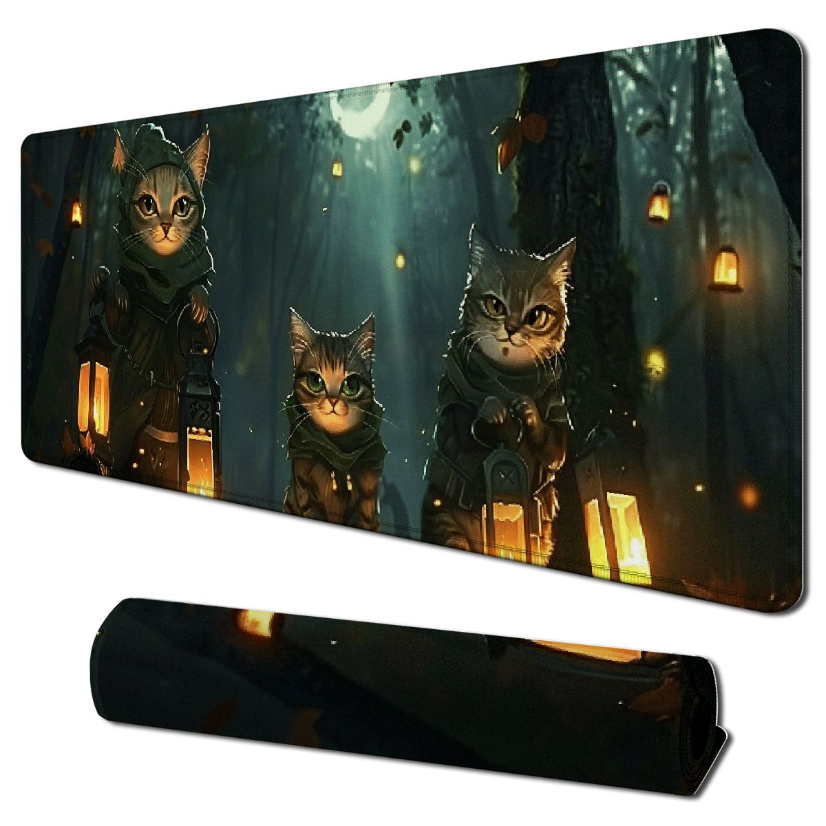 Erxjss Forest Cats Desk Mat Anime Cat Desk Pad Cute, Kawaii Green Mouse ...