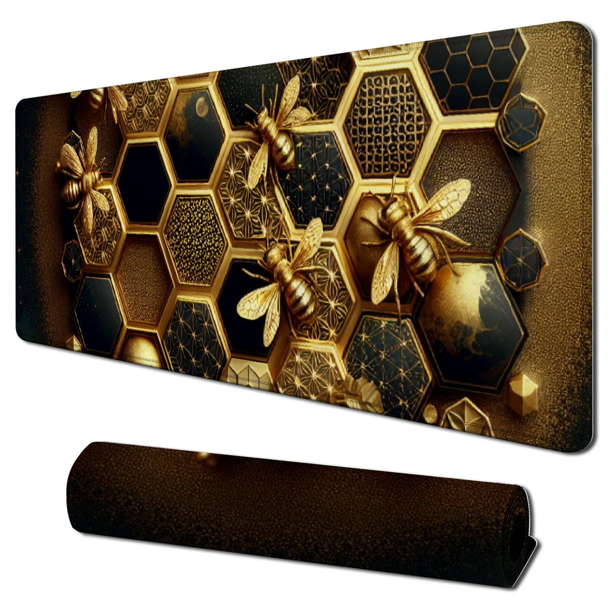 Erxjss Honeycomb Gold Bee Leaf Hexagon Large Gaming Mouse Pad for Desk ...