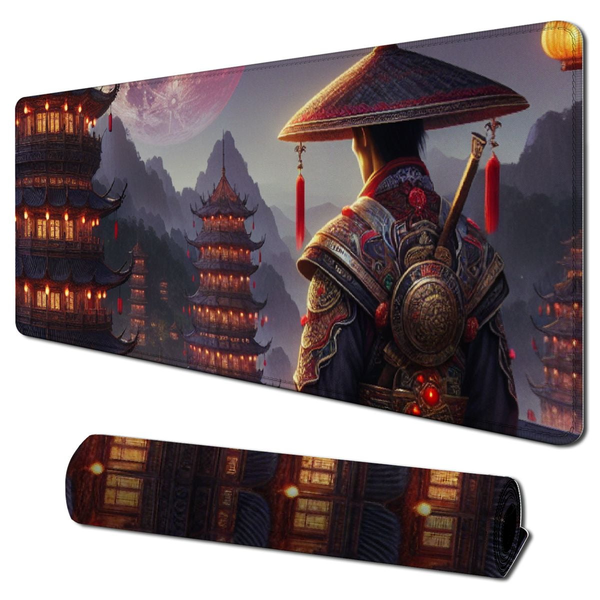 Erxjss Japanese Landscape Desk Mat Post Moonlight Samurai Mouse Pad ...