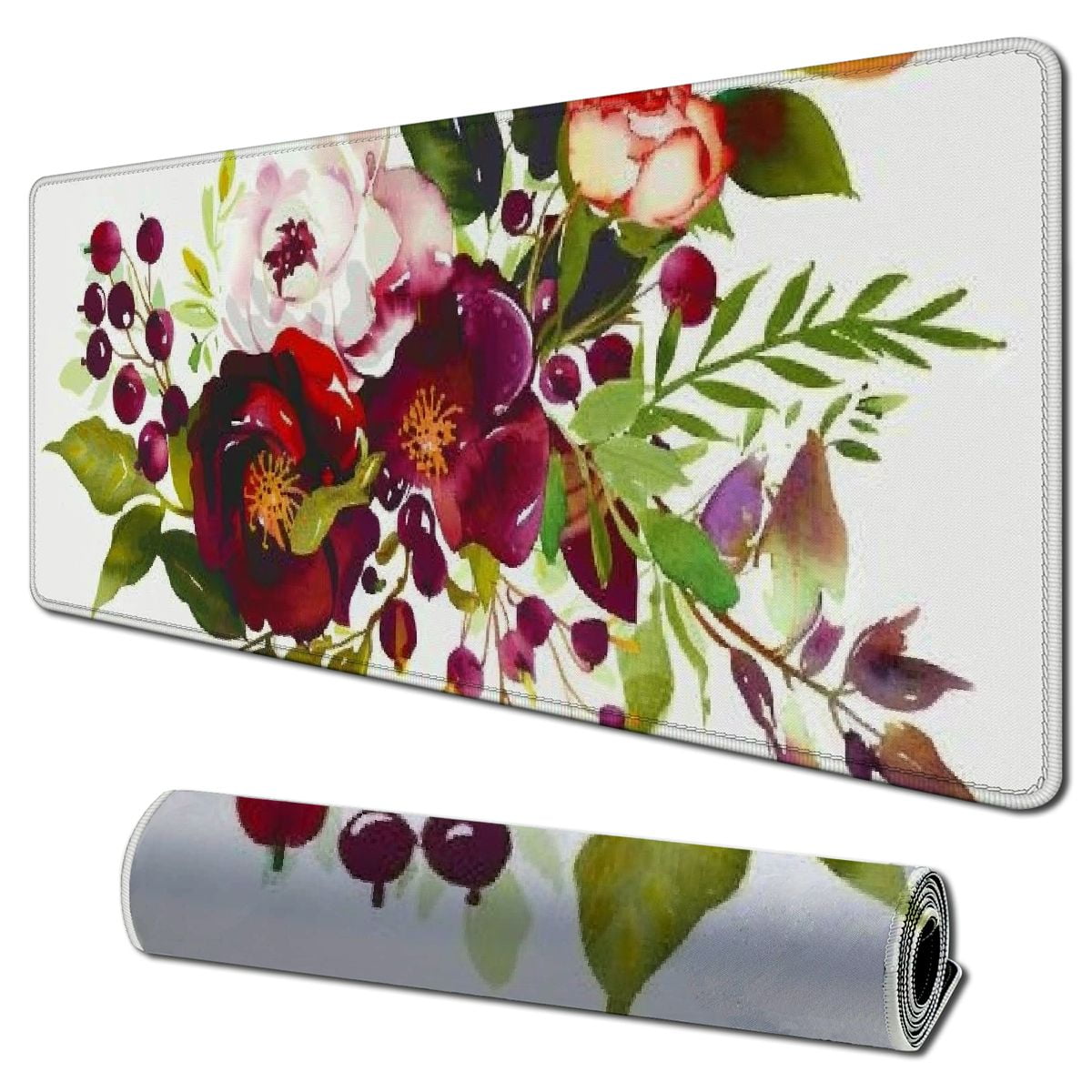 Erxjss Large Gaming Mouse Pad Long Desk Mat Boho Burgundy Rose Flower ...