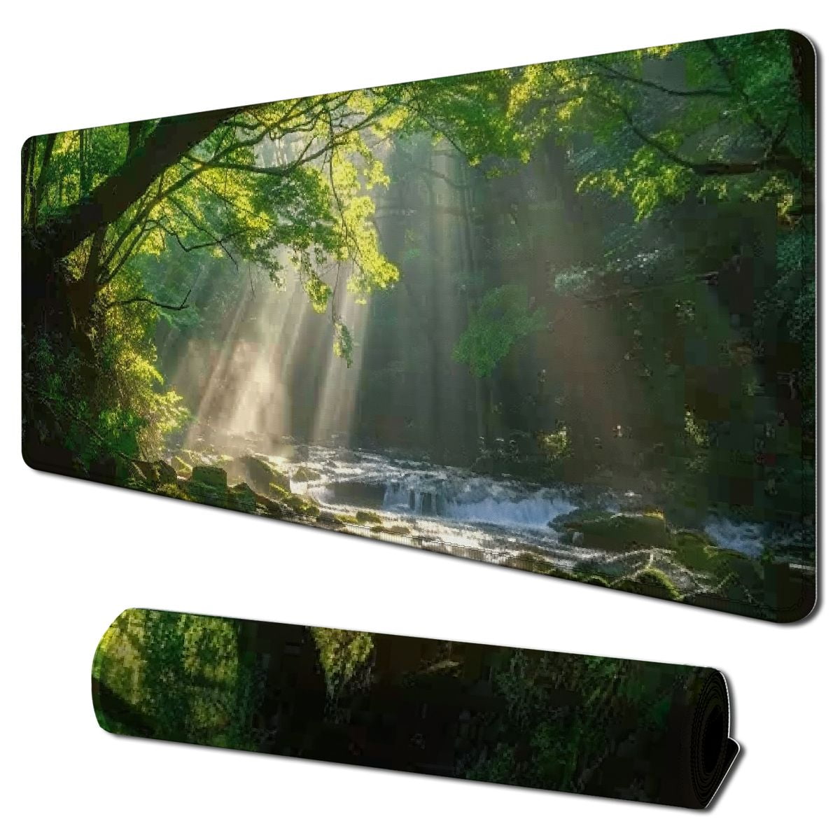 Erxjss Large Gaming Mouse Pad Long Desk Mat Rainforest Stones Trees Sun ...