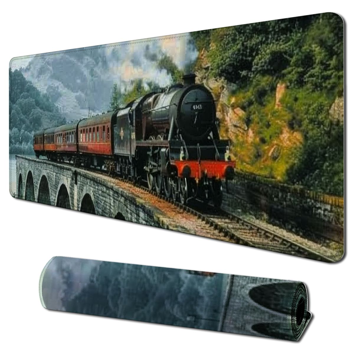 Erxjss Large Gaming Mouse Pad Long Desk Mat Steam Train Across The ...