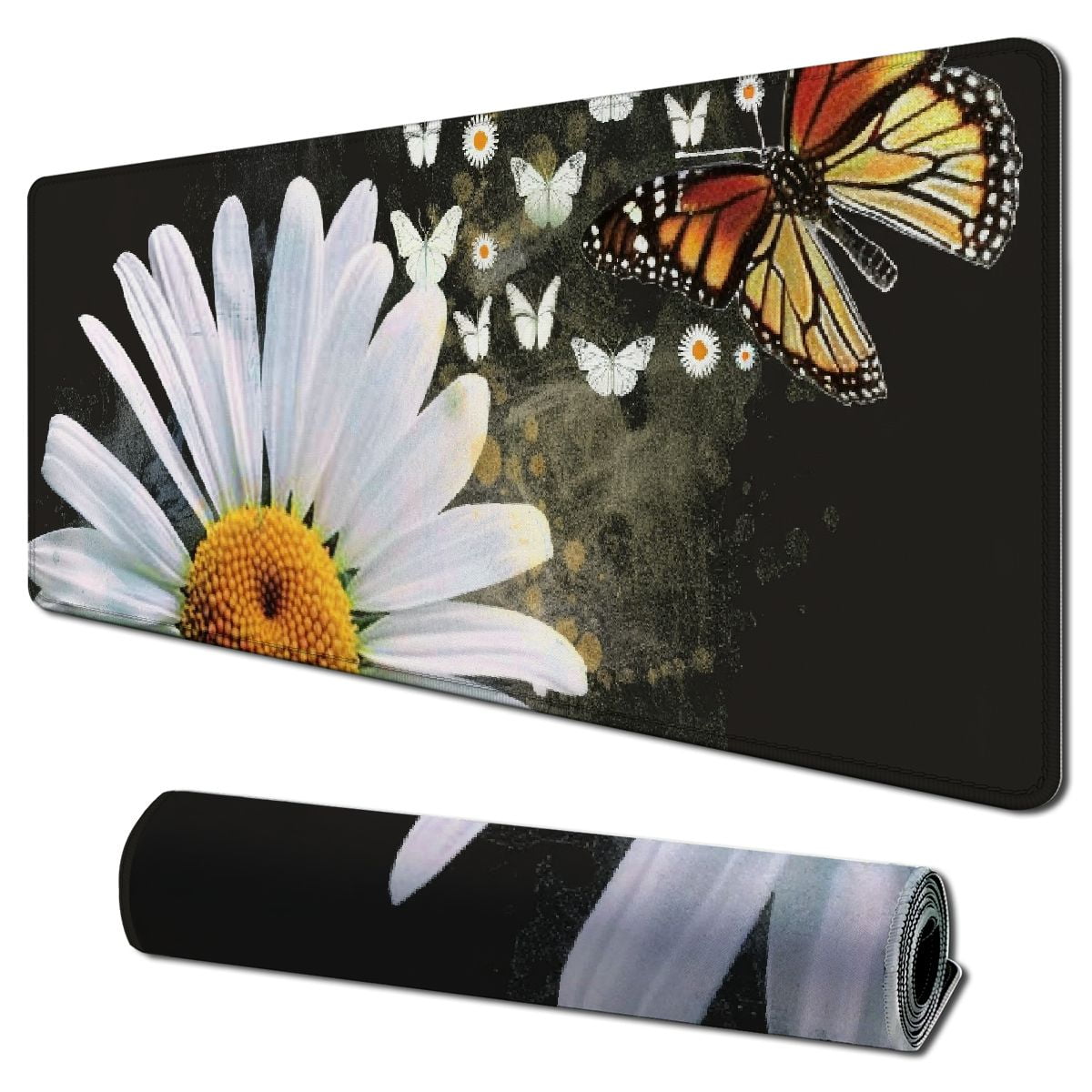 Erxjss Large Gaming Mouse Pad Long Desk Mat White Daisy Floral ...