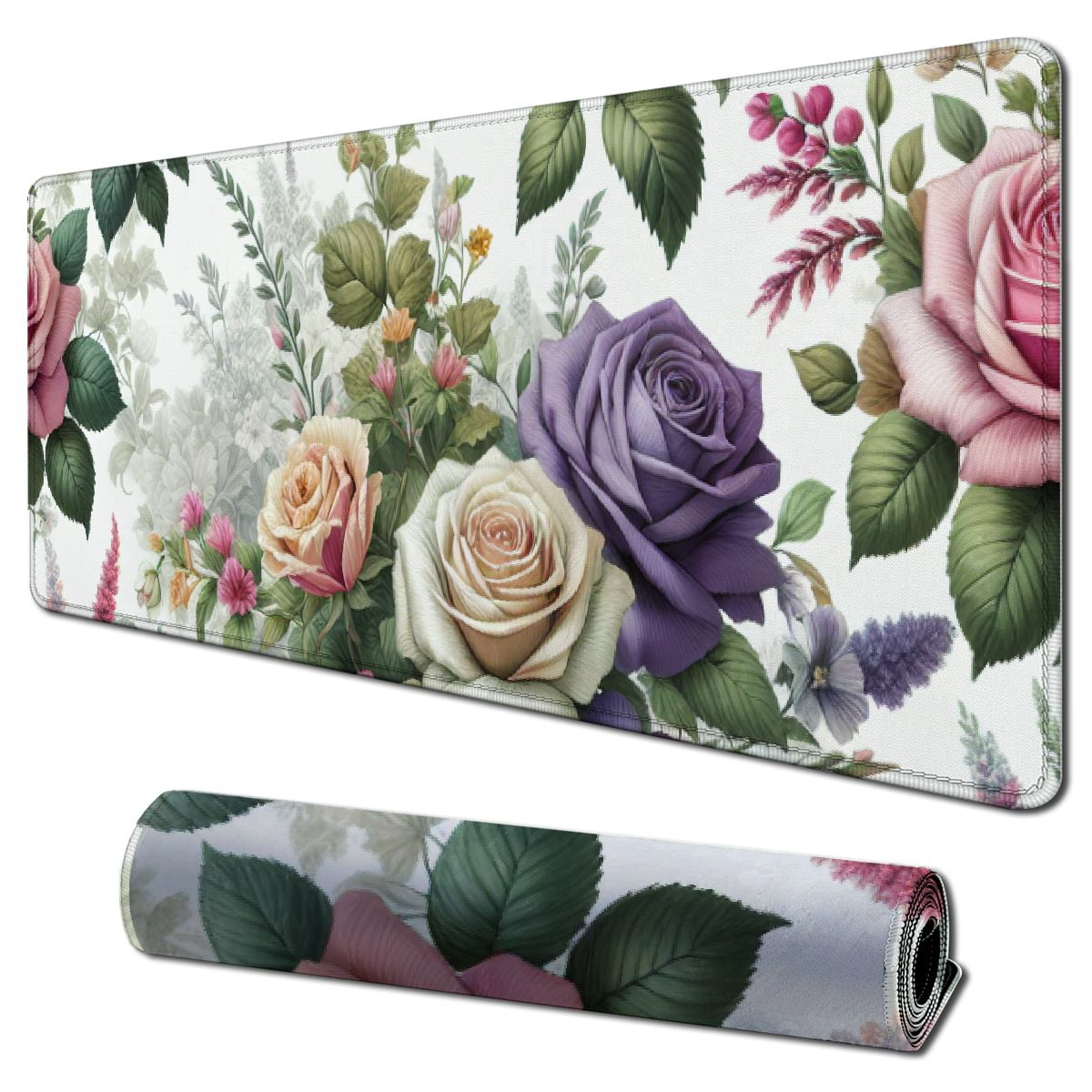 Erxjss Large Gaming Mouse Pad , Rose Full Desk Mousepad with Stitched ...