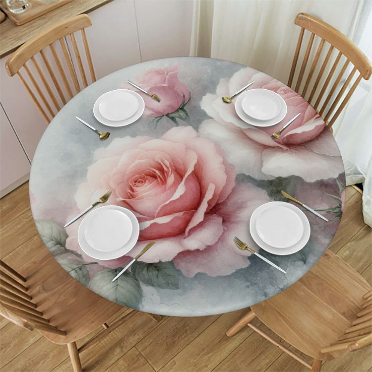 Erxjss Multicolor Watercolor Flowers Fitted Tablecloths for Round ...