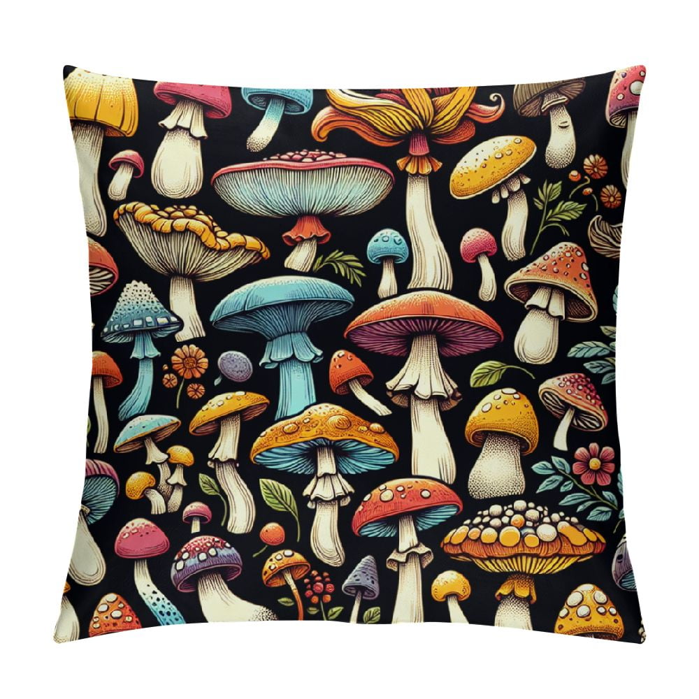 Erxjss Mushroom Pillow Covers Velvet Trimmed Pillow Cover Cushion Case