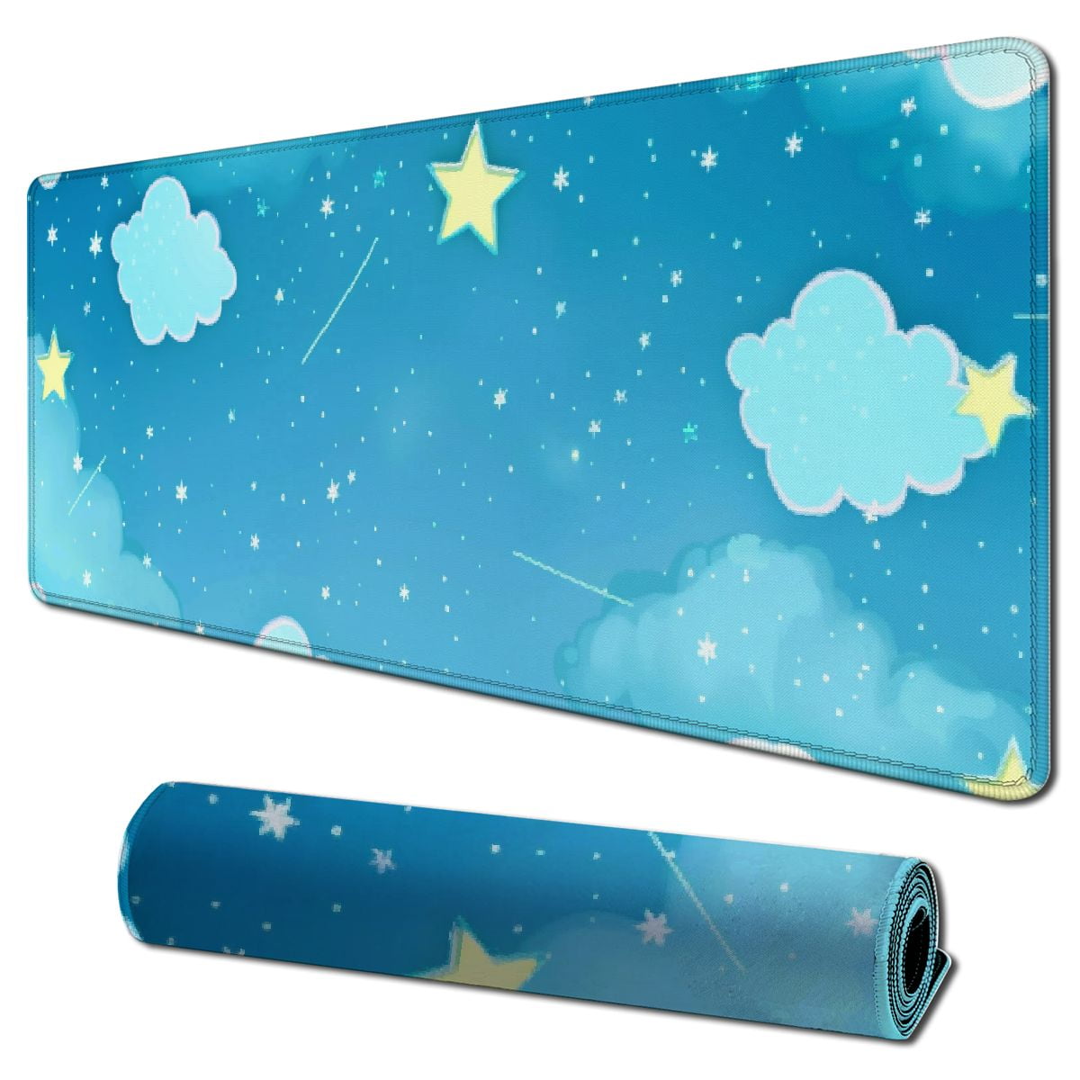Erxjss Pastel Blue Star Grid Desk Mat Kawaii Mouse Pad, Cute Large ...