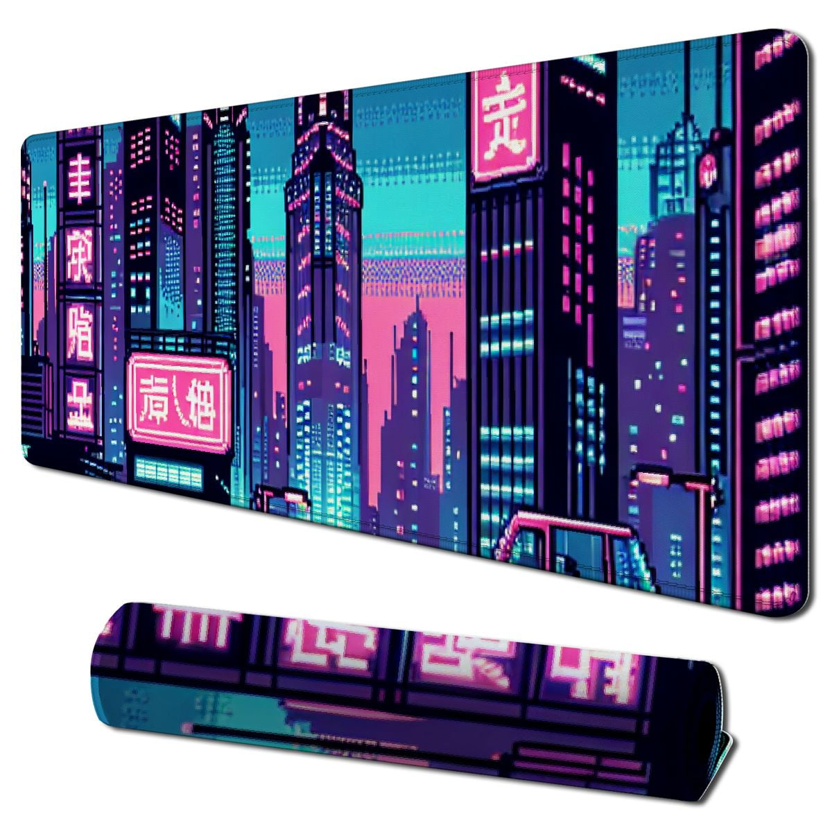 Erxjss Purple Japanese City Gaming Mouse Pad Retro Pixel Neon Vaporwave ...