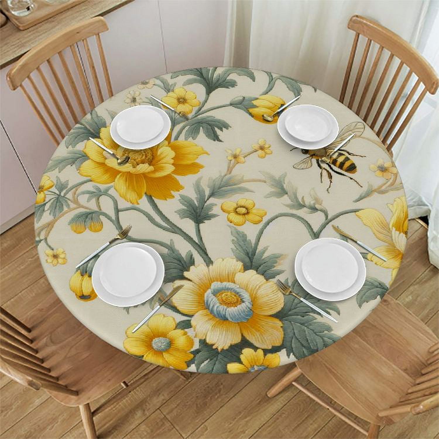 Erxjss Round Table Cover Waterproof Reusable Table Cloth Round Fitted ...