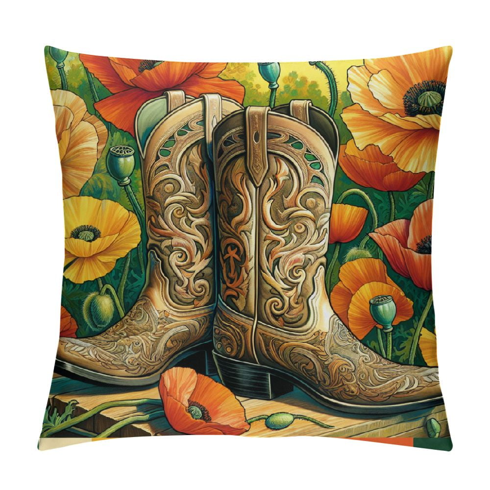 Erxjss Spring Cushion Cover Floral Shoe Cactus Botanical Sun Farmhouse ...