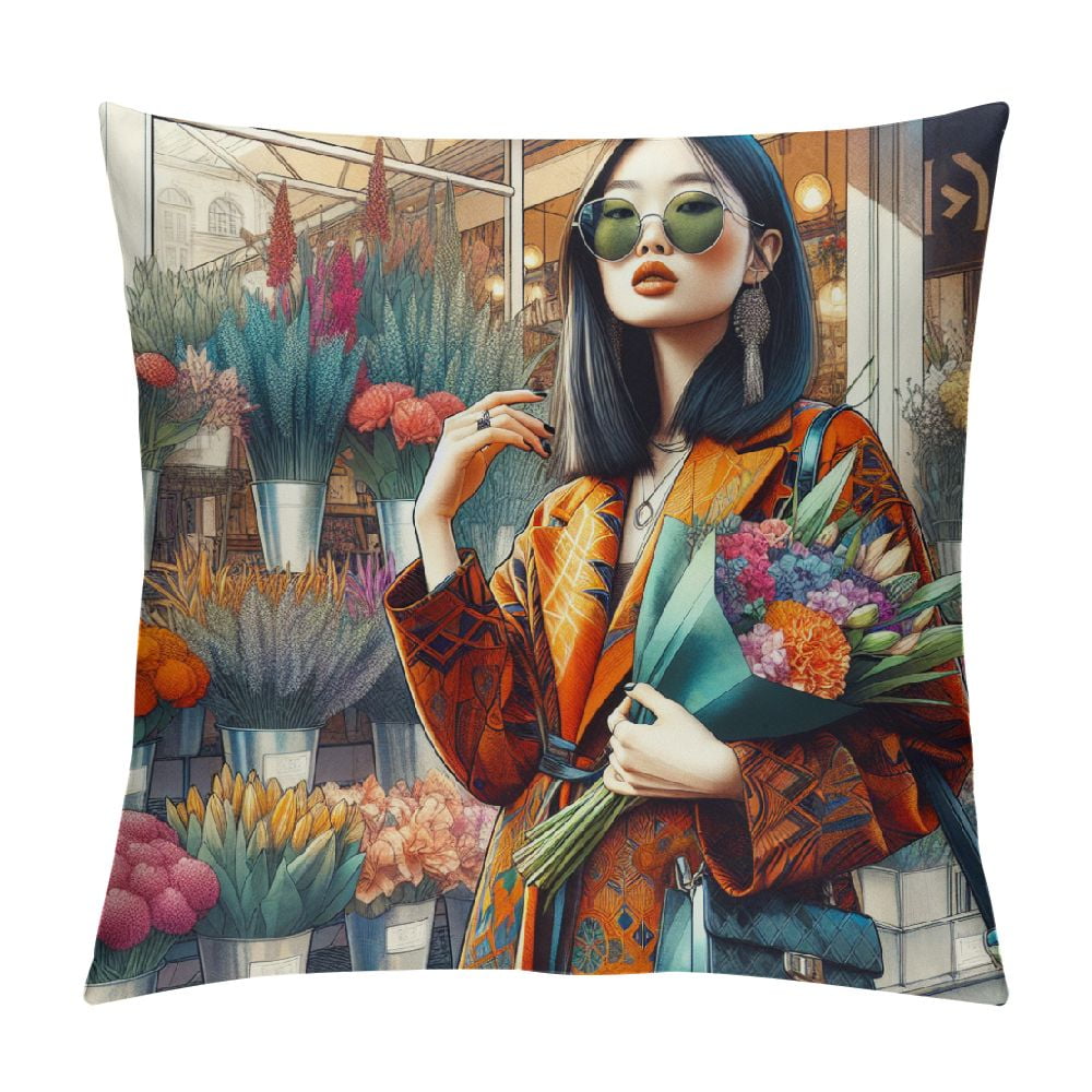 Erxjss Spring Cushion Covers Garden Bouquet Rose Cool Glasses Babes Dot ...