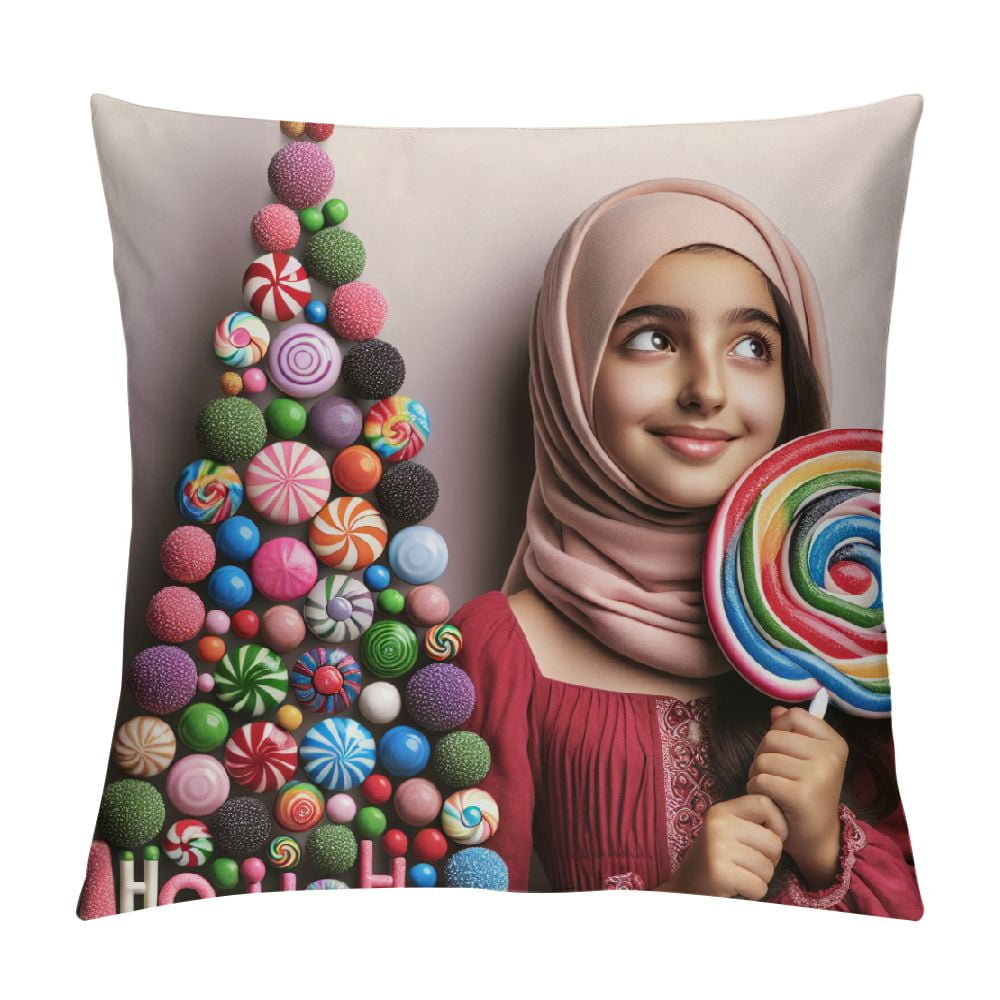 Erxjss Tree Christmas Throw Pillow Covers Candy Kids Cartoons Fun ...