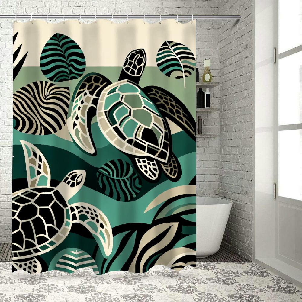 Erxjss Turtle Shower Curtain, Mid Century Modern Geometric Shapes with ...