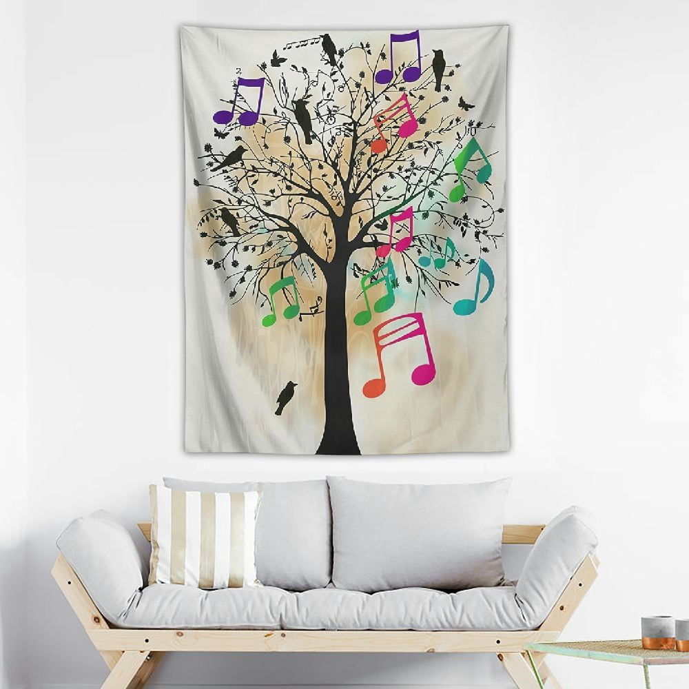 Erxjss Twin Size, Tree with Musical Notes and Birds on Branch Happy ...