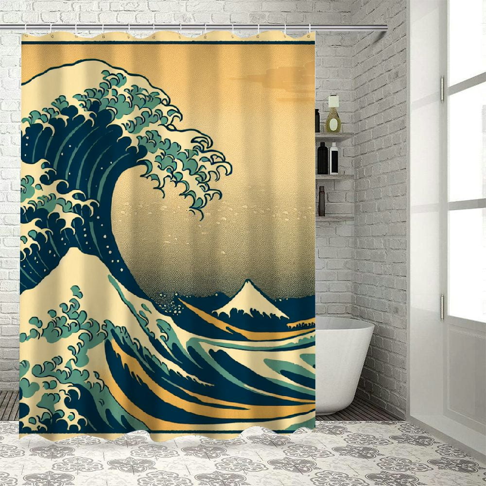 Erxjss Waves Shower Curtain, Japanese Kanagawa Illustration Nautical ...