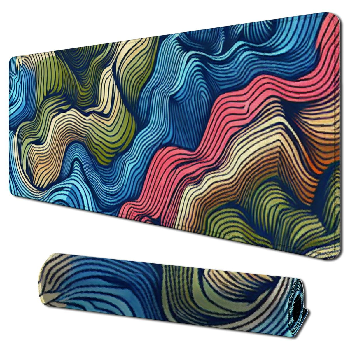 Erxjss White Topographic Map Large Gaming Mouse Pad Colorful Abstract ...