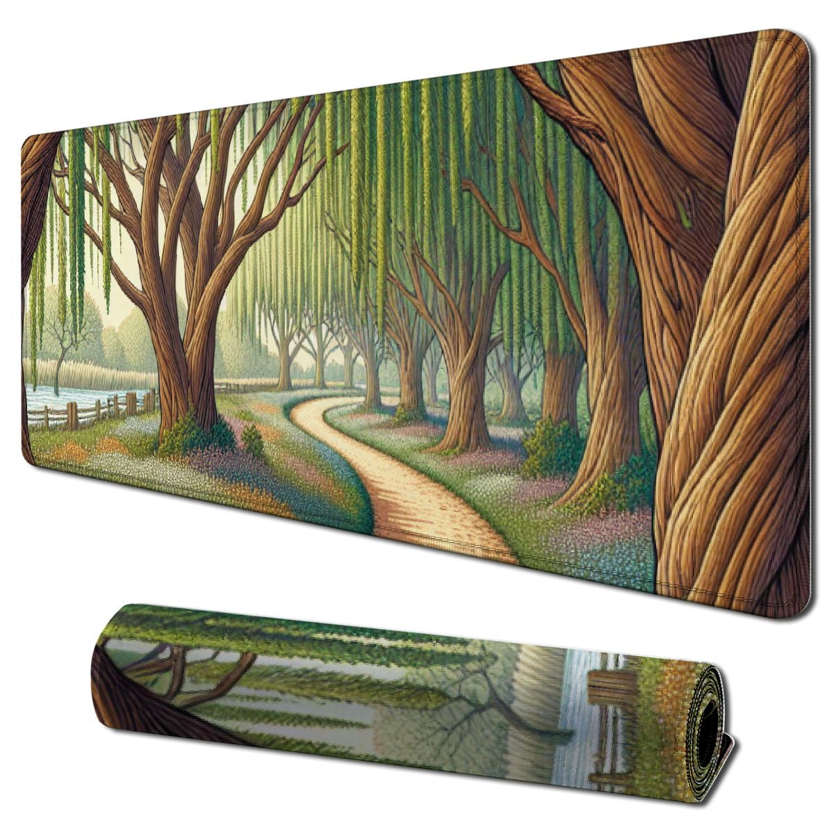Erxjss Willow Tree Computer Mouse Pad, Romantic Cartoon Illustration of ...