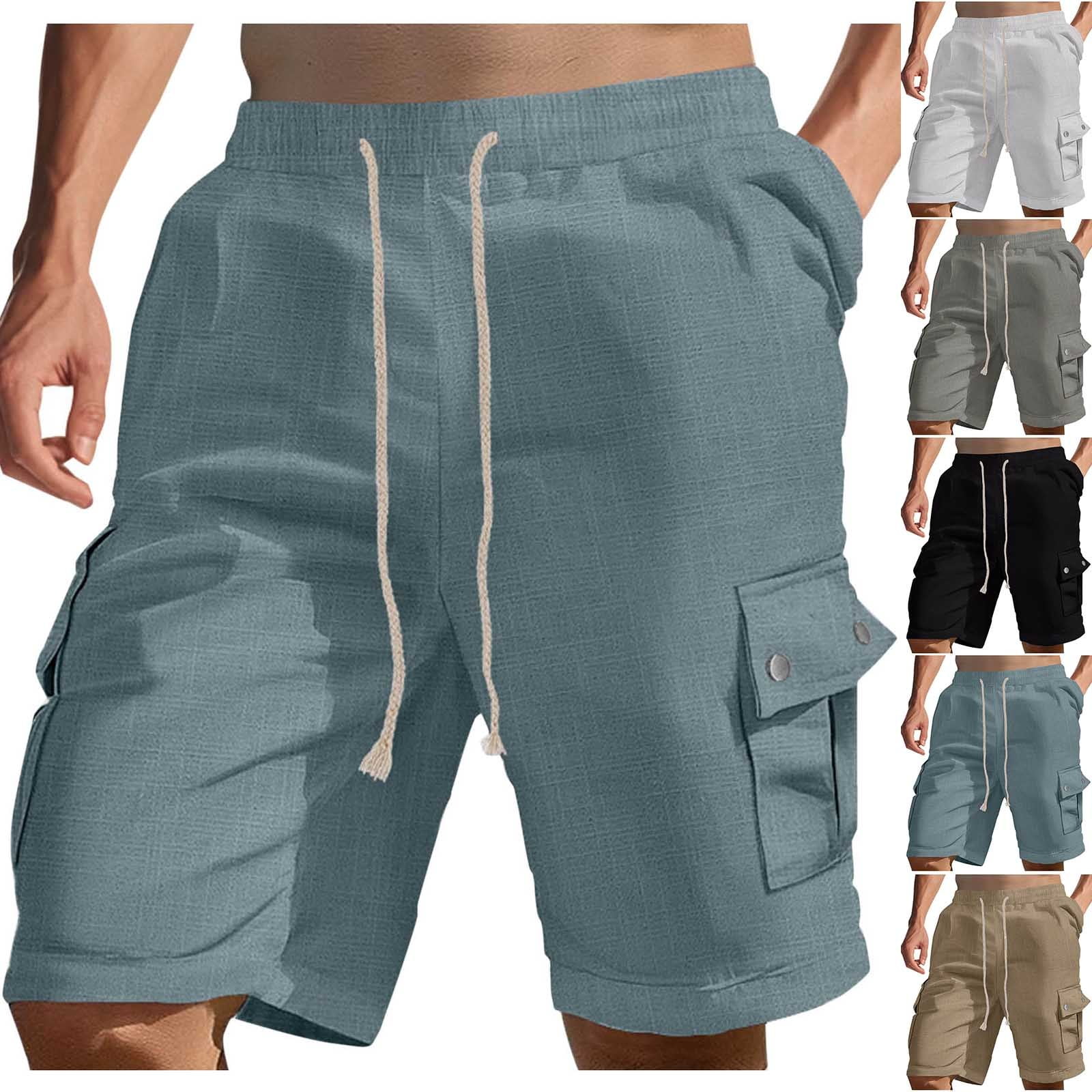 Eryao Cargo Shorts for Men Stretch Waist Solid Color Drawstring Shorts ...