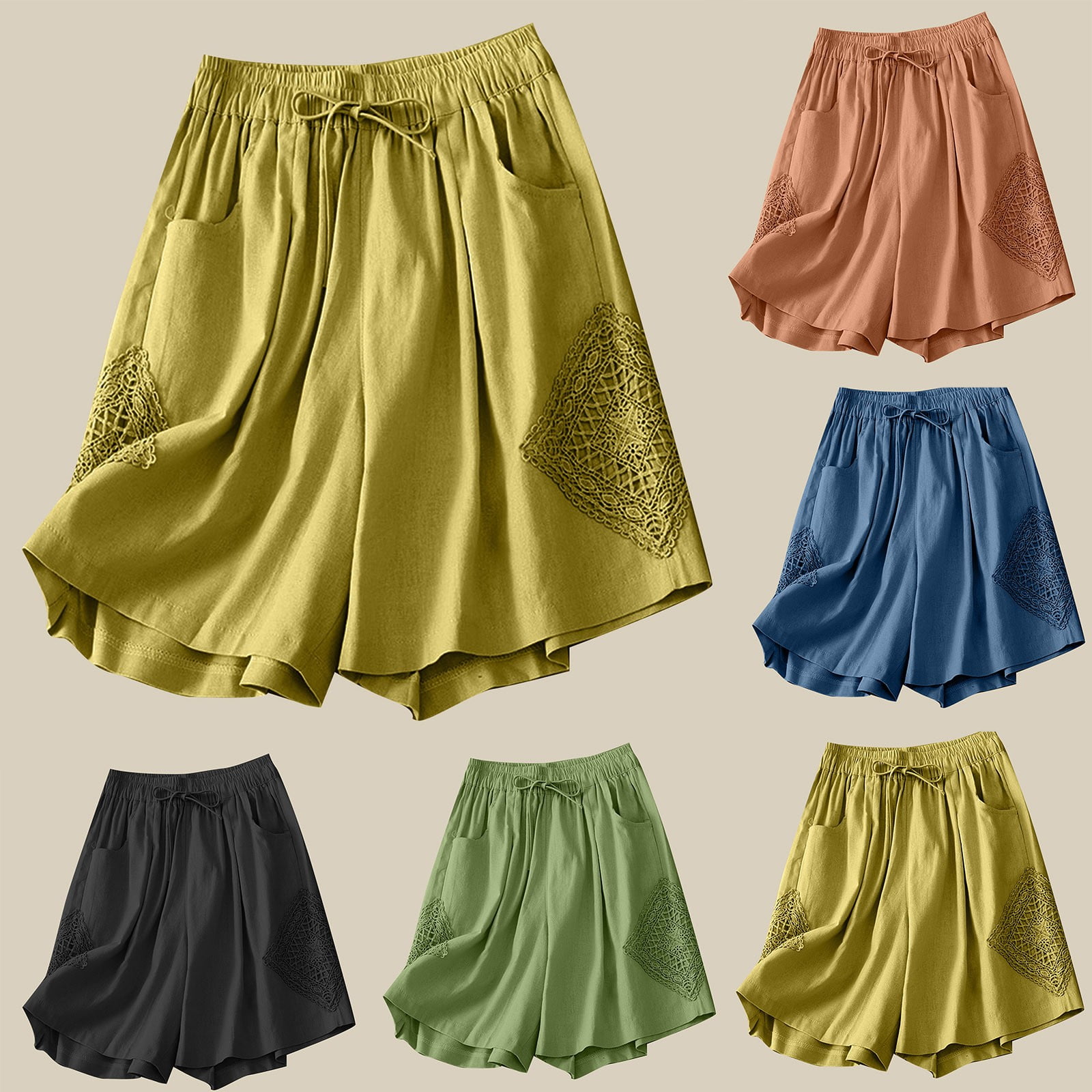 Eryao Casual Wide Leg Linen Shorts for Women 2025 Lightweight Lace ...