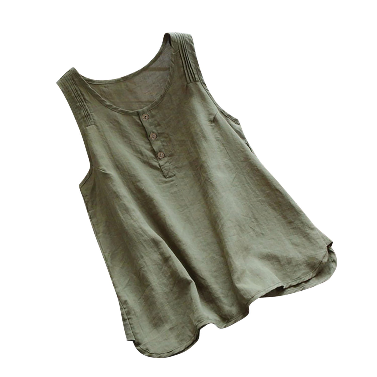 Eryao Cotton Linen Tank Tops for Women Loose Fit Sleeveless Button Tee ...
