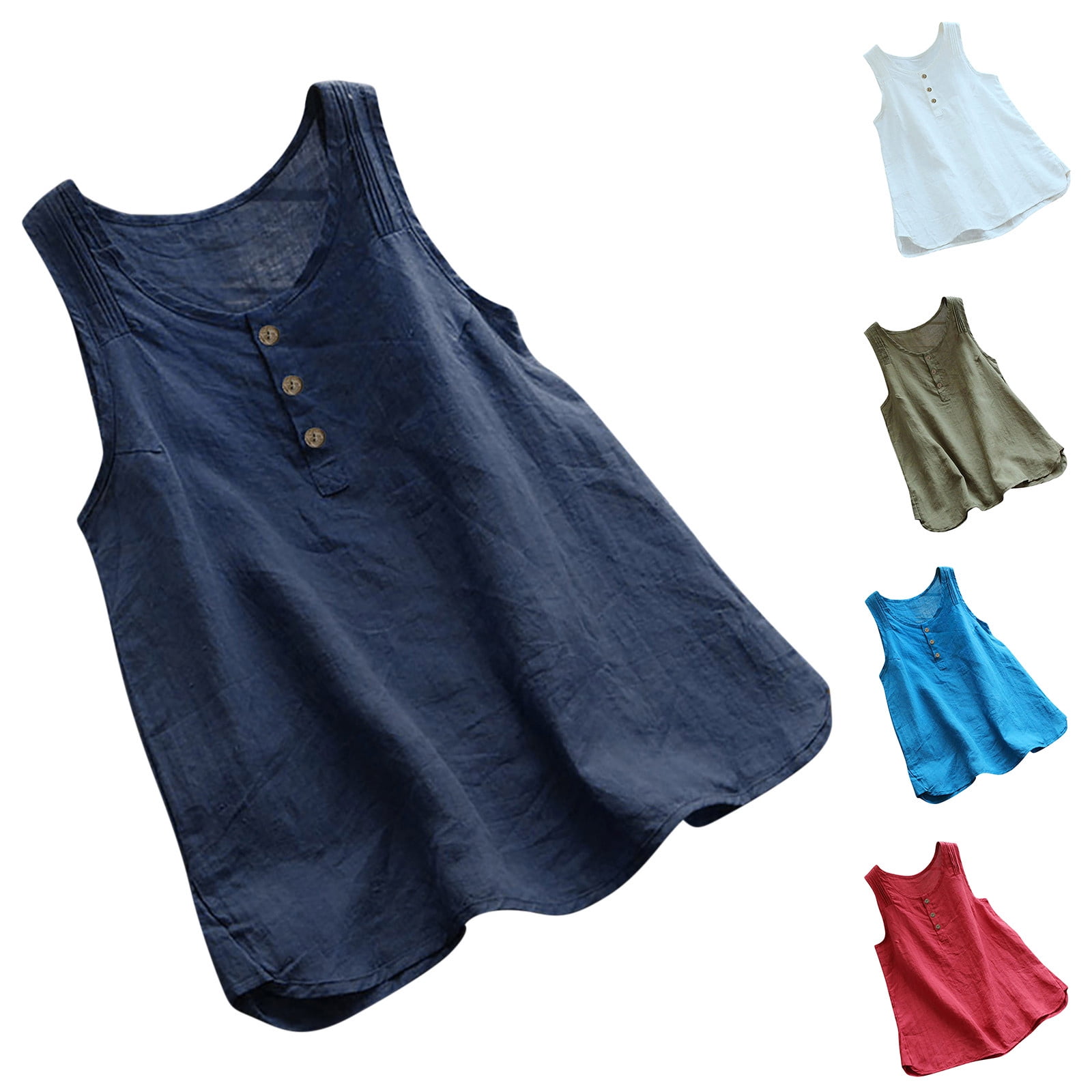 Eryao Cotton Linen Tank Tops for Women Loose Fit Sleeveless Button Tee ...