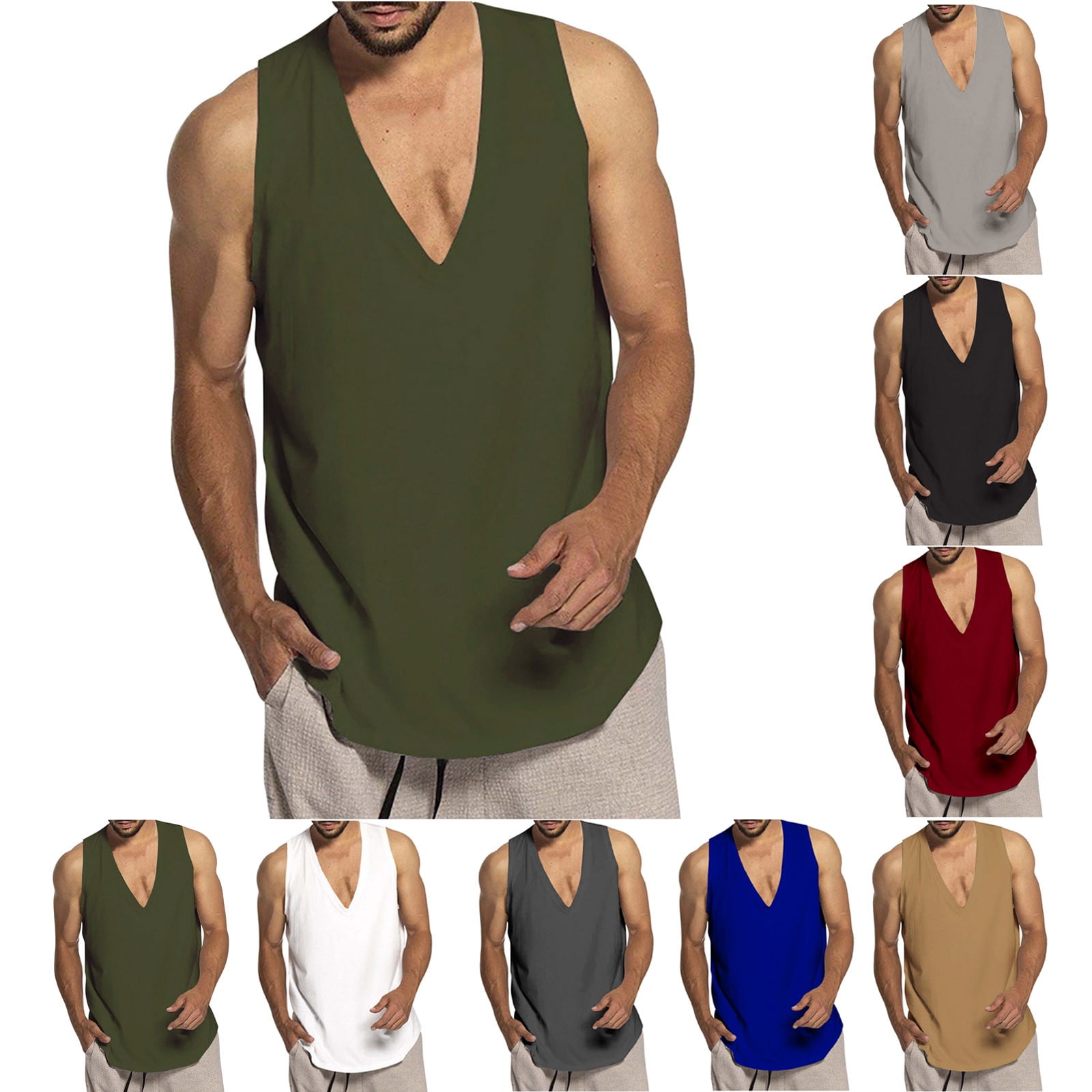 Eryao Deep Cut V Neck Tank Top for Men Casual Solid Sleeveless Basic ...