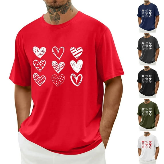 Eryao Funny Valentine's T Shirt Men's Short Sleeve Love Heart Printed ...