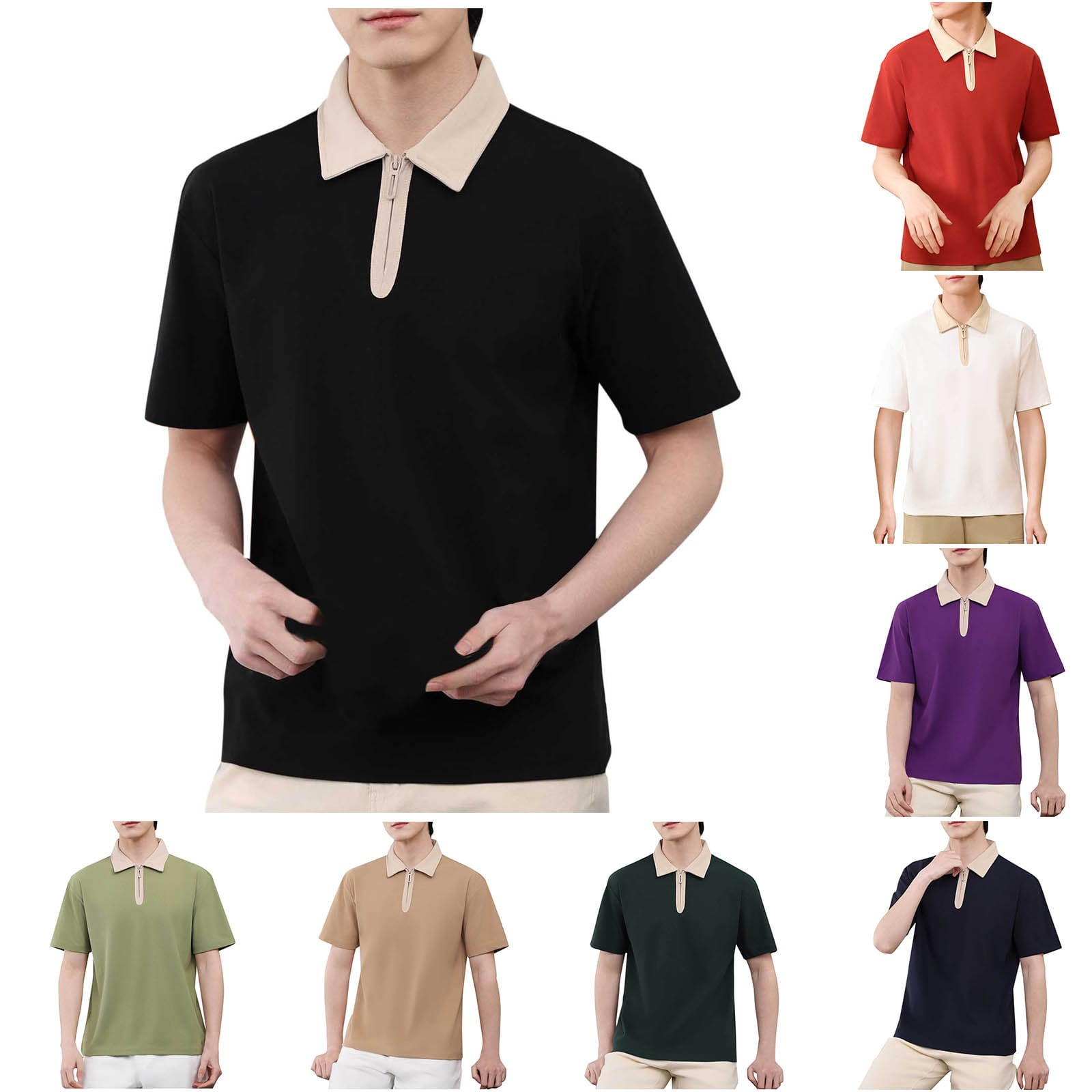 Eryao Holiday Sales Men's Quarter Zip Casual Shirts Lapel Short Sleeve ...