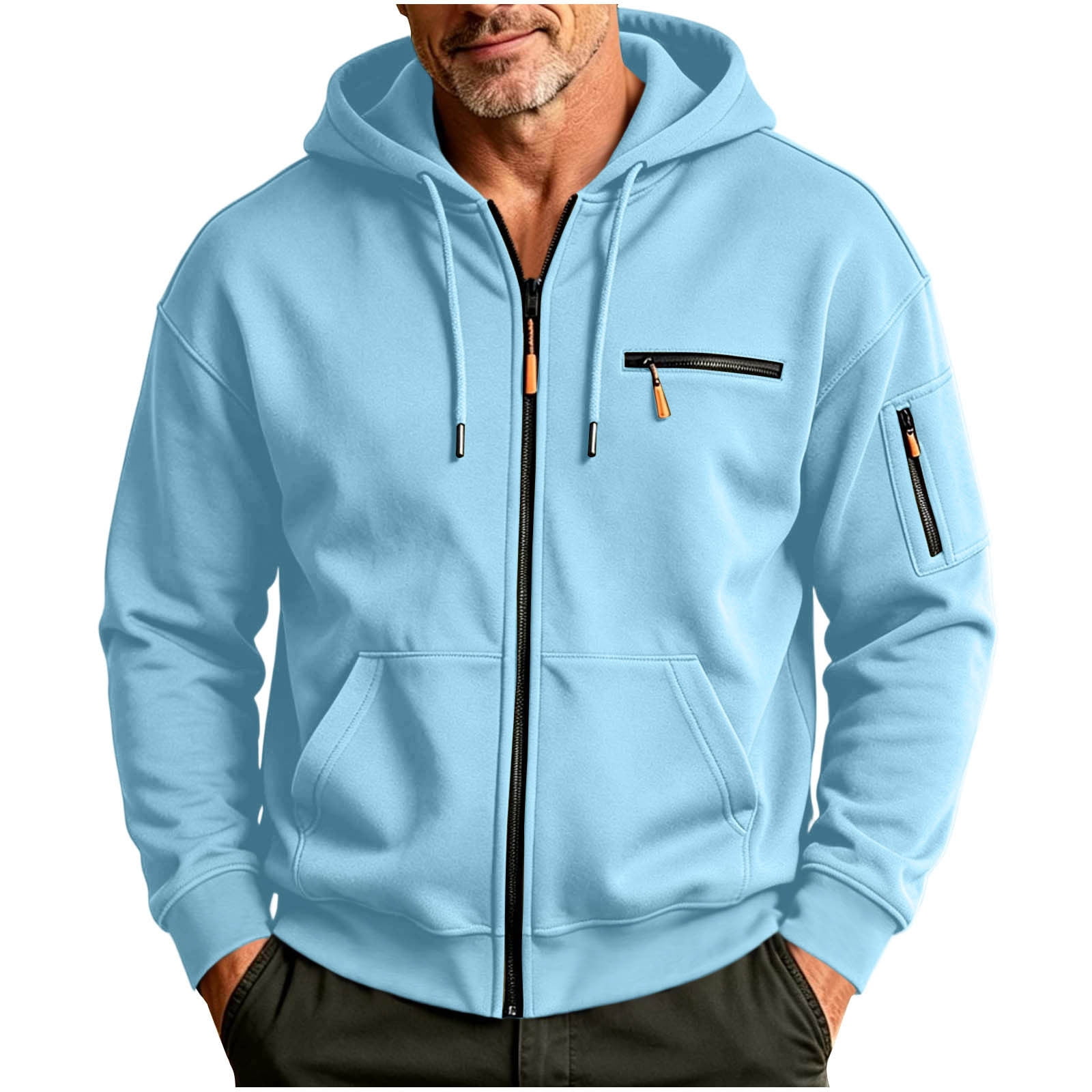 Eryao Hooded Work Jackets for Men Fall Winter Utility Zip up Cargo ...